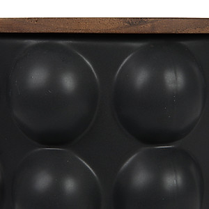 Creative Co-Op Round Stoneware Waste Raised Dots and Removable Acacia Wood Rim, Matte Black and Natural, Set of 2 Bin