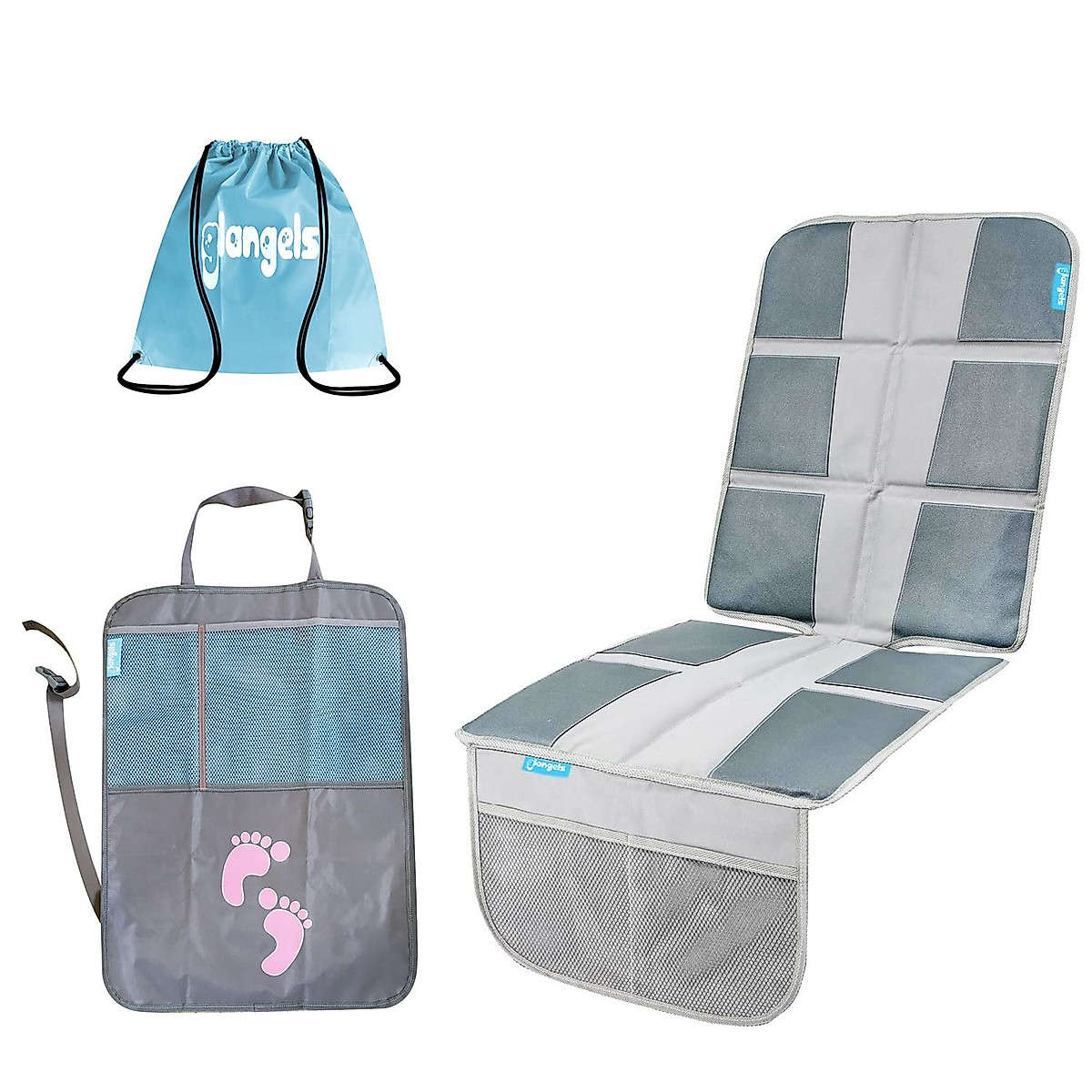 Glangels Child Car Seat Protector- Enhanced Padded Booster Seat Cover for Vehicles-Waterproof Seat Protectant for Baby or Toddler-Extra Large Storage Pocket-Prevents Dirt and Damage (Grey)