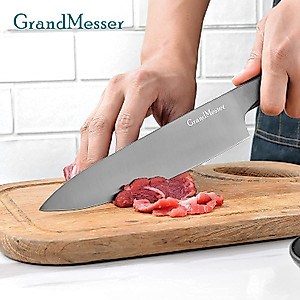 Cooking Chef Knife, 8 Inches Carbon Stainless Steel Kitchen Knife with Sharpener and Ergonomic Handle, Chopping Knife for Professional Use（Matte Stainless）