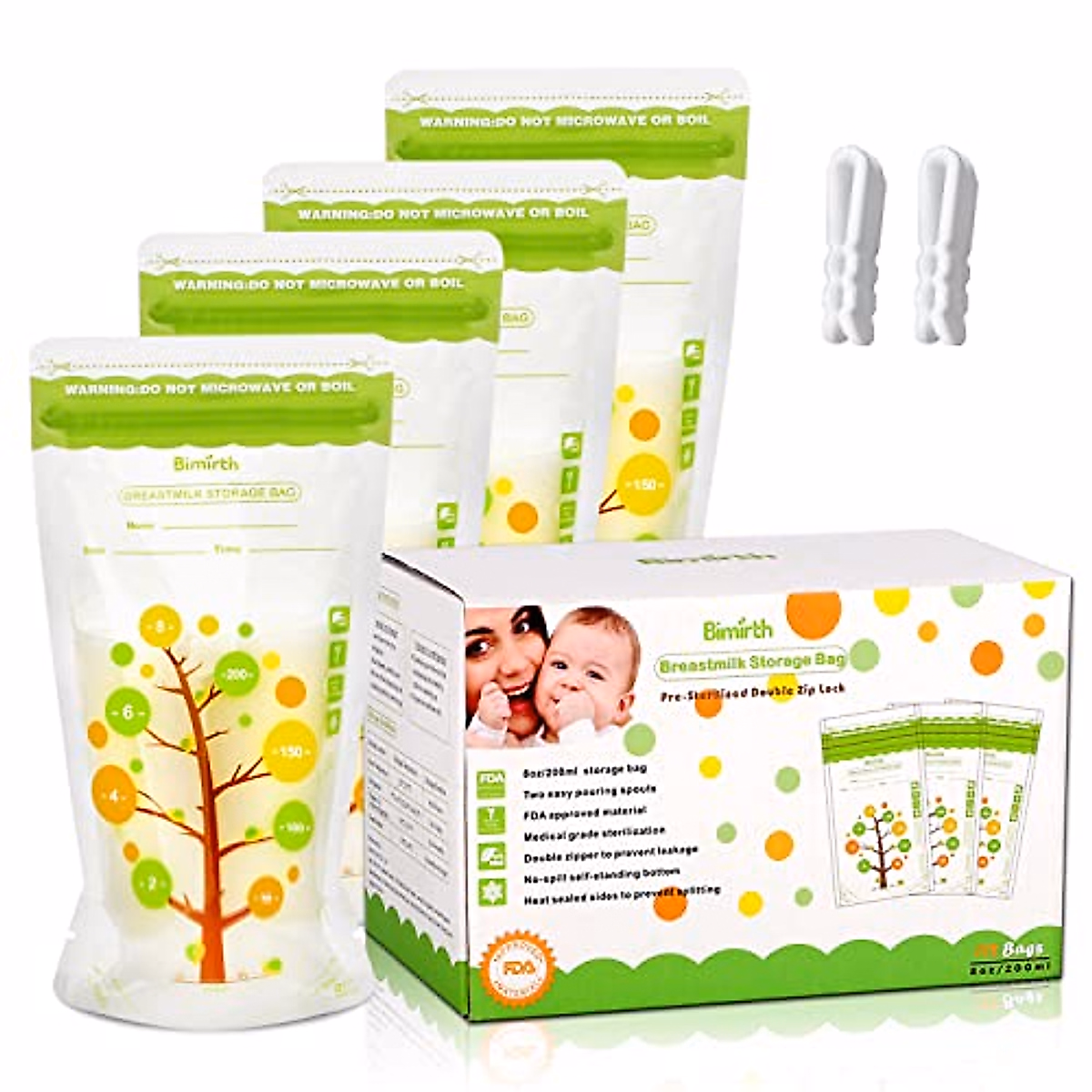 Bimirth Breastmilk Storage Bags, 112 Count BPA Free Convenient Milk Storage Bags for Breastfeeding, 8oz/235ml, 2 Easy Pouring Spouts & Self-Standing Design