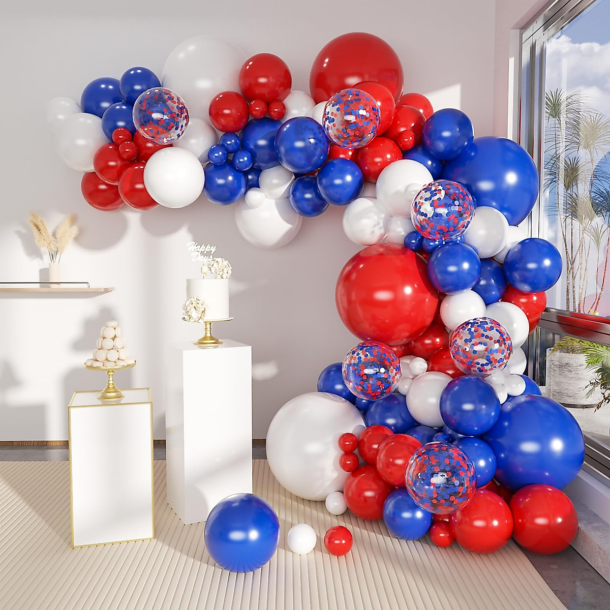 MABAY Blue Red White Balloons Arch Garland Kit, 147 Pcs Royal Blue Red White Confetti Blue Red Balloon for Graduation Birthday Party Baby Shower Wedding Decorations