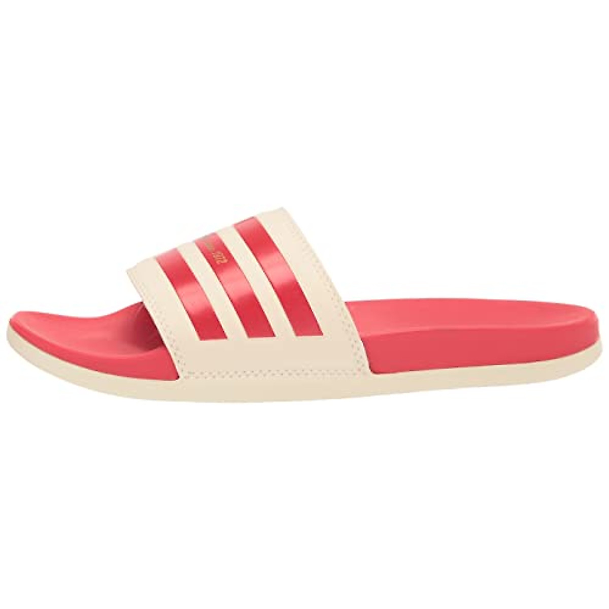 adidas Unisex Adilette Slides Sandal, Wonder White/Vivid Red/Gold Metallic, 13 US Women