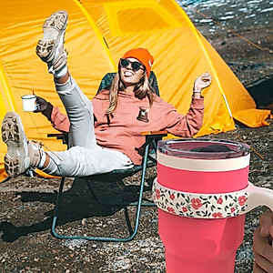 for YETI Handle 30 oz Tumbler, Compatible for YETI 30 oz Tumbler Handle and YETI Cup Holder, Handle for YETI 30 oz Tumbler with Anti-Scratch Pink Floral Design for Girls Woman, White, 1 Pack