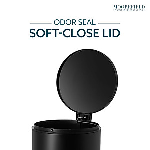 Moorefield Round Soft-Close Step On Bathroom Wastebin, Stainless Steel 1.3 Gallon Trash Can with Premium Pedal and Lid (Matte Black)