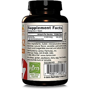 Jarrow Formulas Ultra Strength Methyl B-12 2500mcg, Dietary Supplement for Cellular Energy Production and Brain Health Support, 100 Tropical-Flavored Chewable Tablets, 100 Day Supply