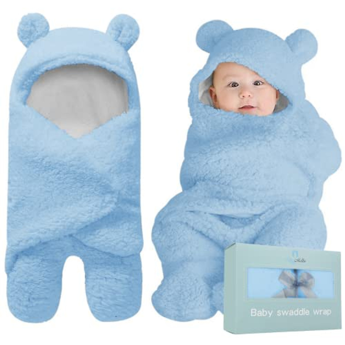BlueMello Baby Swaddle Blanket | Ultra-Soft Plush Essential for Boys 0-6 Months | Receiving Swaddling Wrap Blue | Ideal for Infant Accessories and Newborn Registry | Perfect Baby Girl Shower Gift