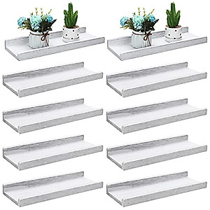 10 Pcs White Floating Shelves Wall Mounted 17 x 6 Inch Rustic Wood Wall Shelves Wooden Floating Shelves Hanging Picture Ledge Shelf for Storage Bathroom Bedroom Nursery Room Kitchen Wall Decor
