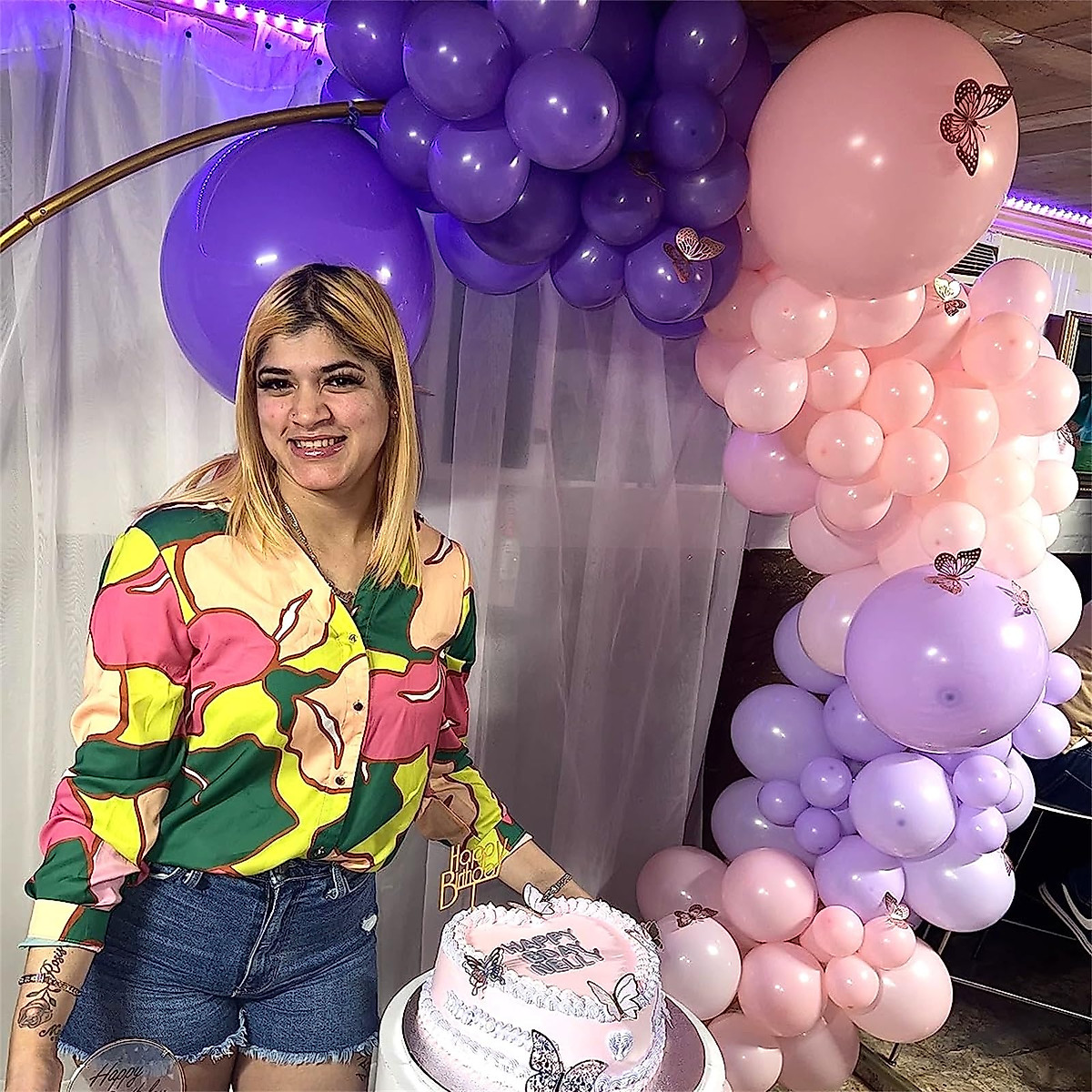 Dusty Purple Pink Balloon Arch Garland Kit, 104Pcs Double Stuffed Lavender Purple Lilac Pastel Pink Metallic Latex Balloons Arch for Girls Women Birthday Baby Bridal Shower Wedding Party Decoration