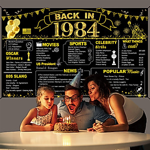 DARUNAXY 40th Birthday Black Gold Party Decoration, Back in 1984 Banner 40 Year Old Birthday Party Poster Supplies Vintage 1984 Backdrop Photography Background for Men & Women 40th Class Reunion Decor
