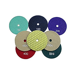 Konfor Diamond Polishing Pads 4 inch Dry/Wet 7 Piece Set for Granite Travertine Concrete Quartz Terrazzo Engineered Stone Countertops