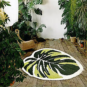 THRILRUG Monstera Leaf Area Rugs Non Slip Bath Mat Tufted Rug,Ultra Soft Washable Children Play Plant Leaves Shaped Kids Pets Floor Mat Carpet for Bedroom,Living Room Green 3.6'×4.7'