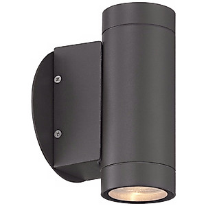 Possini Euro Design Modern Sconce Outdoor Wall Light Fixture Matte Bronze Cylinder 6 1/2" Tempered Glass Lens Up Down Decor for Exterior House Porch Patio Outside Deck Garage Front Door Garden Home
