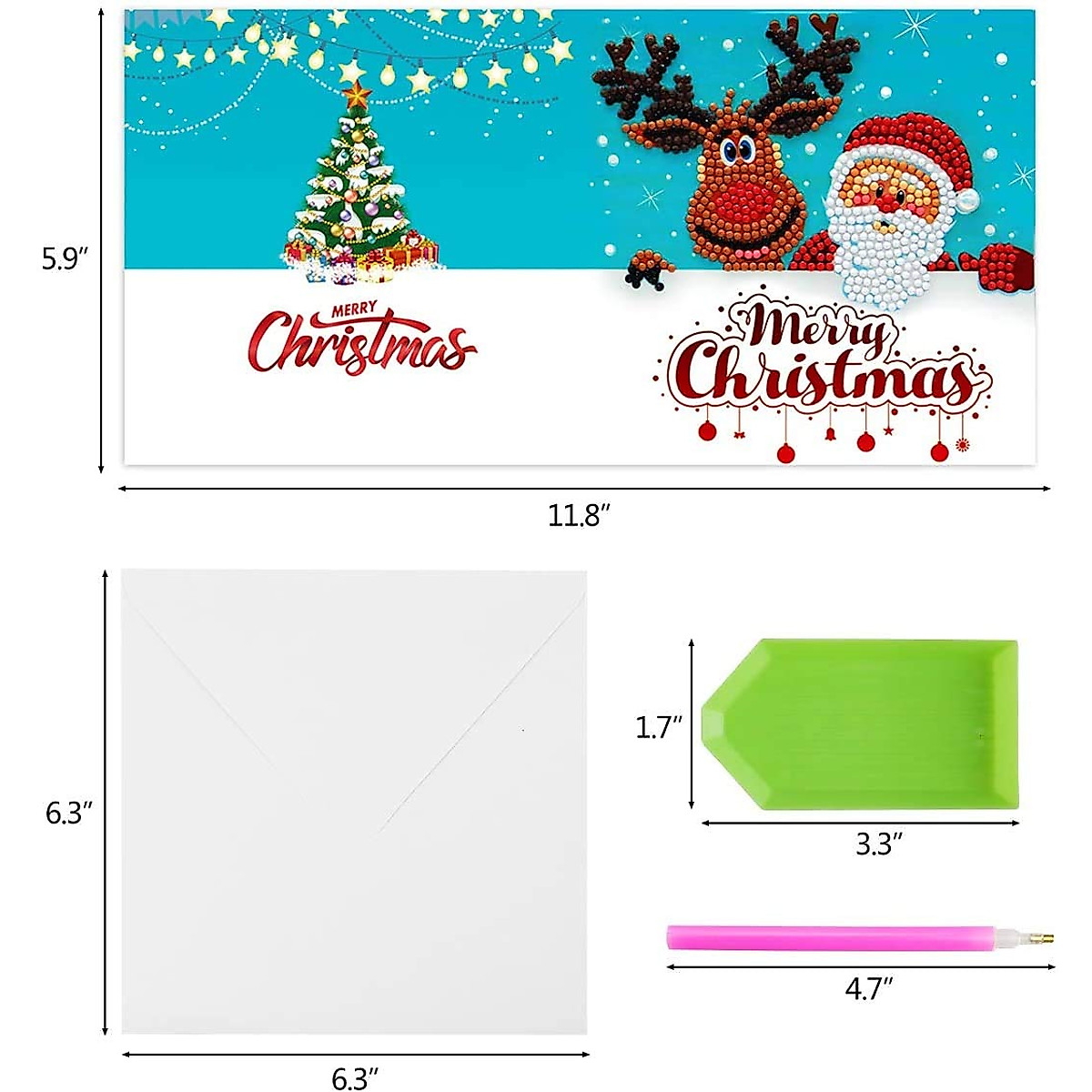 8-Pack Christmas Cards 5D DIY Diamond Painting for Adults Kids, Santa Claus Penguin Snowman The Christmas Tree, Art Round Diamond, Greeting, Thank You, Card Creativity for Holiday Family and Friends