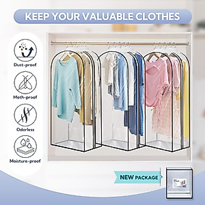 SNOWLYCNY 43" Clear Garment Bags Hanging Clothes Bag Cover for Closet Storage Travel 10''Garment Cover for Suits, Clothes, Shirts, Coats, Dress - 43"x 24" x 10"/ 5 Pack