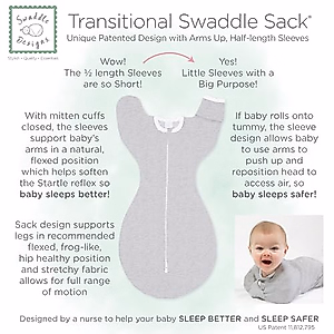 SwaddleDesigns Transitional Swaddle Sack with Arms Up Half-Length Sleeves and Mitten Cuffs, Medium, 3-6 Months, 14-21 lb, Heathered Gray (Arms Up Swaddle, Transition Swaddle Sleep Sack)