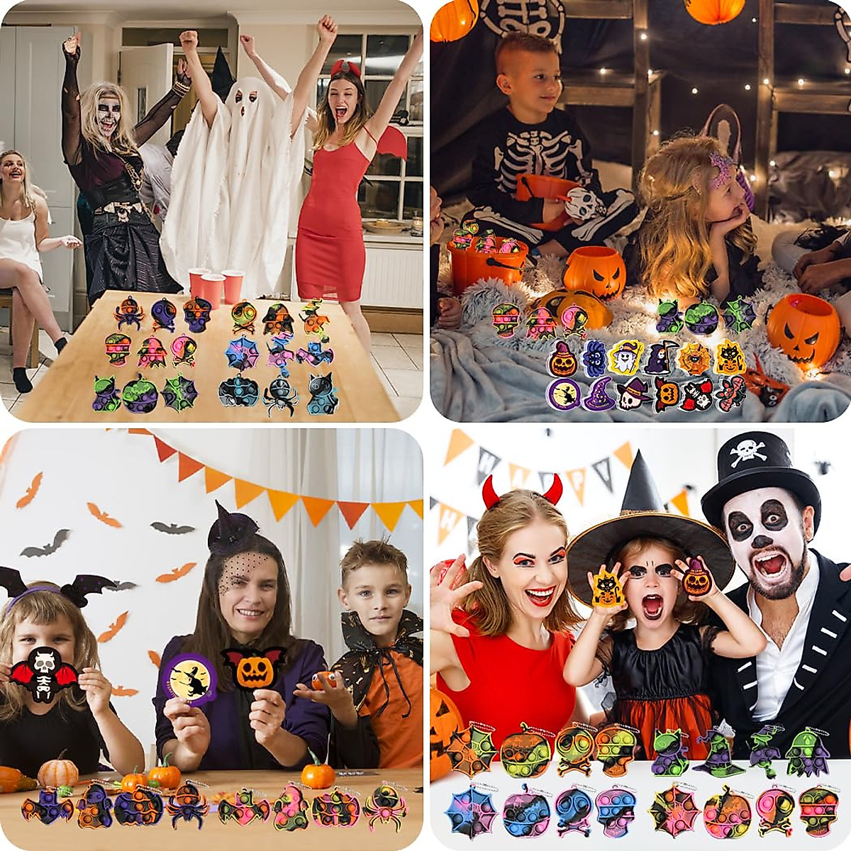 Oroalbb 72 Pcs Halloween Mini Pop Fidget Keychain Bulk, Halloween Party Favors for Kids, Halloween Toys Bulk with 72 DIY Cards, Halloween Prizes , Halloween Classroom Favors, Trick or Treat Toys