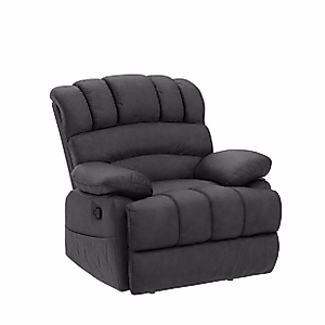 EASELAND Oversized Wide Recliner Chair, Manual Recliner Single Sofa, Soft Fabric Overstuffed Reclining Chair for Living Room, Theater Seating for Big Man (Dark Grey)