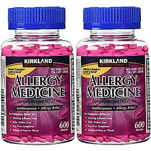Kirkland Signature Allergy Medicine Diphenhydramine 25 Mg 600 Count (Pack of 2)