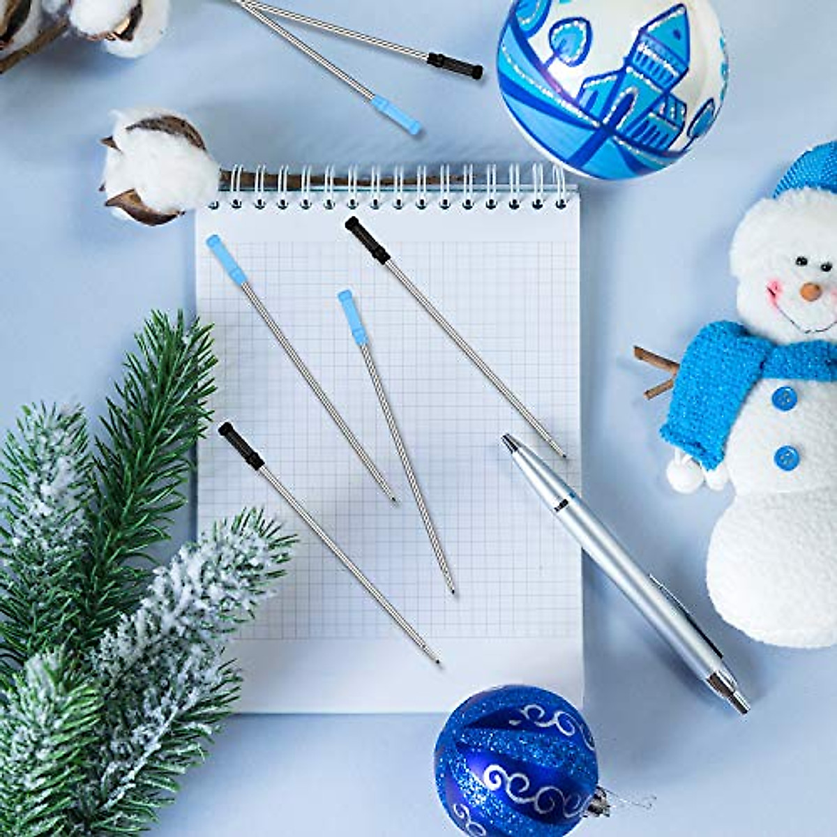 12 Pieces Ballpoint Pen Refills Replaceable Compatible with Cross Ballpoint 1.0 mm 4.5 Inch Smooth Writing Quick Drying Refill with Black Velvet Bag, Black and Blue