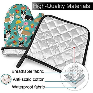 QISHUI Cute Corgi Oven Mitts and Pot Holders Kitchen Set Heat Resistant Cooking Baking BBQ Mitts