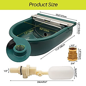 Junniu Automatic Livestock Waterer Water Bowl Trough Kits for Goat horse Dog Pig Cattle Farm Supplies, with 2PCS Float Valve, Brass Connector, Stainless Steel Cover, Hole at the Bottom, Green