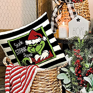 Christmas Pillow Covers 18x18 Merry Christmas Grinch Christmas Pillows Grinch Decor Farmhouse Christmas Throw Pillow Covers Set of 4 Christmas Decorations for Home