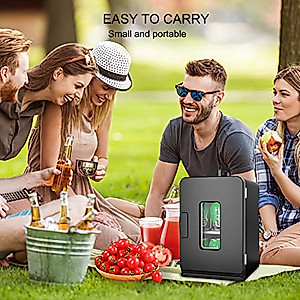 15 Liter/21 Cans Mini Fridge, 110V AC/12V DC Skincare Fridge for Bedroom, Portable Thermoelectric Cooler and Warmer Small Refrigerator for Makeup, Food, Drinks, Office and Car, Transparent Window