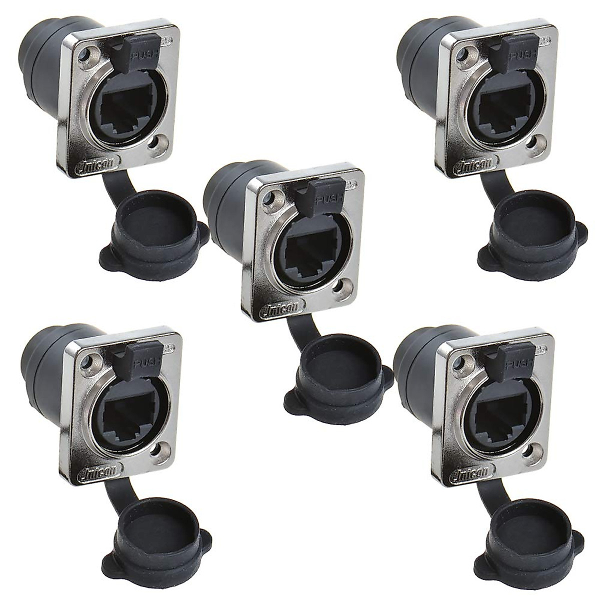 ANMBEST 5PCS Panel Mounting RJ45 IP65 Waterproof PCB Signal Panel Cat5/5e/6 8P8C Connector Ethernet LAN Cable Connector Double Head Coupler Adapter Female to Female with Waterproof/Dust Cap