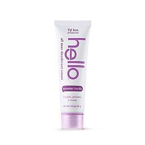 hello All Over Lavender Vanilla Whole Body Deodorant Cream, Aluminum Free Deodorant Cream for Pits, Privates + More, Offers 72 Hours of Freshness, Safe for Sensitive Skin, Vegan, 1 Pack, 3 Oz Tube