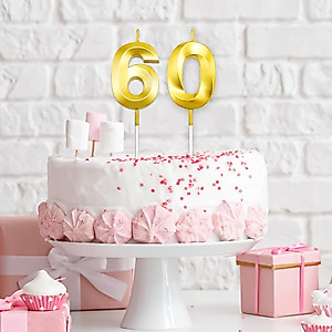 60th Birthday Candles Happy 60th Birthday Cake Topper 60th Birthday Decorations for Women Gold Number Candles Birthday Candles Numbers Velas De Cumpleaños 60th Birthday Decorations Men Gold Candles