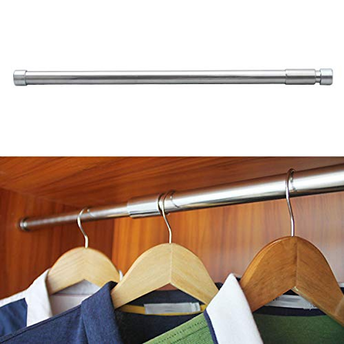 SEWACC Adjustable Closet Rod for Hanging Clothes Stainless Steel Closet Pole Closet Bar Closet Hanger Organizer Garment Storage Bar Rack 57-103 cm