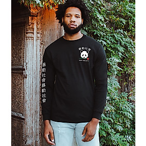 Riot Society Mens Panda Rose Long Sleeve T-Shirt - Black, Large