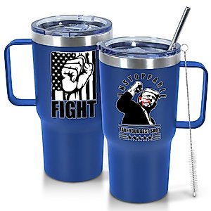 Icesip 20 oz Coffee Travel Mug with Handle, Double Wall Stainless Steel Vacuum Tumbler spill proof, insulated cup coffee mug with lid, straw and handle, Blue 1Pack