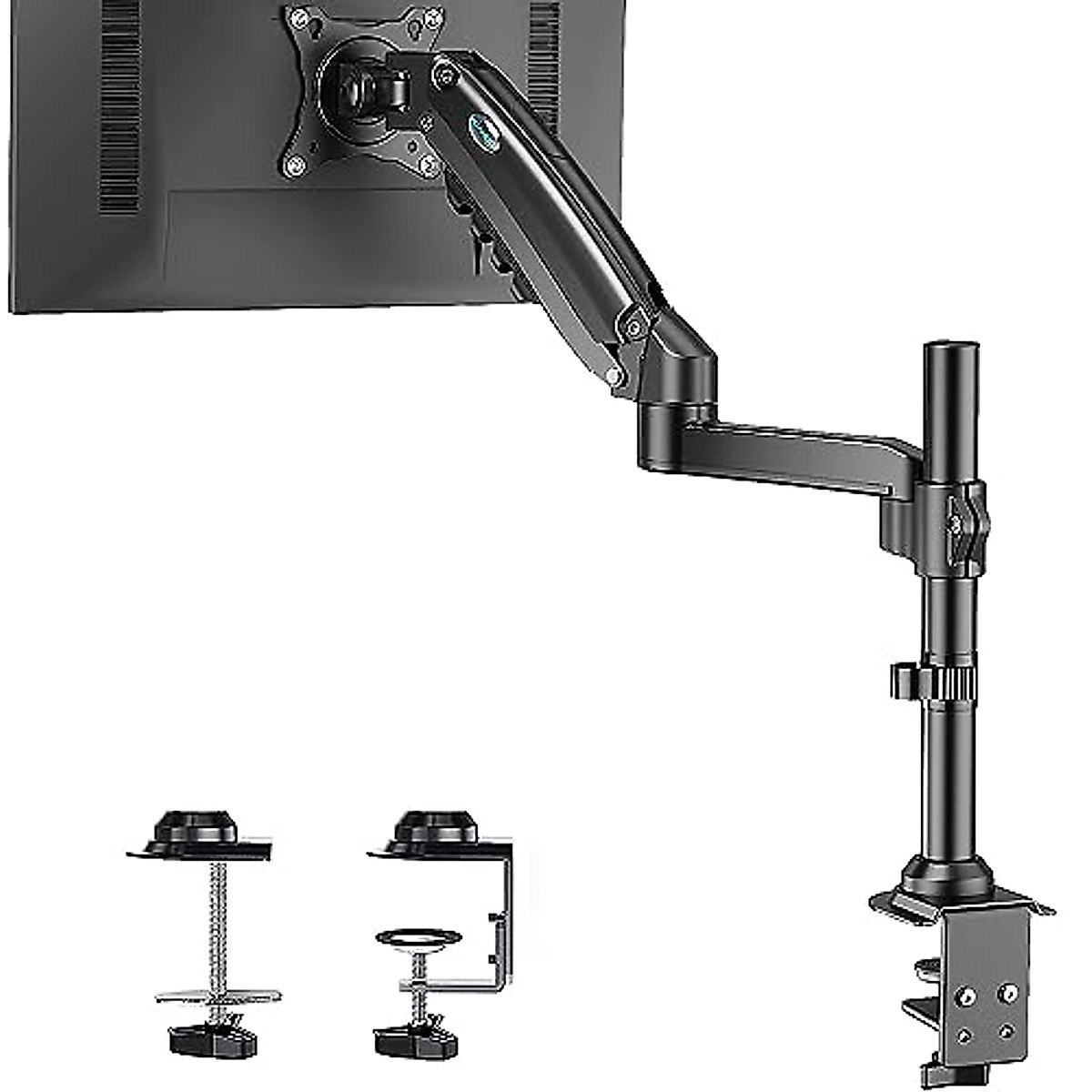 HUANUO Single Monitor Mount - Gas Spring Monitor Arm Fits 13-32'' Monitor, Full Motion Swivel, Single Monitor Stand, Ultra Height Adjustable for Stand Work, Monitor Desk Stand with VESA, Max 19.8lbs
