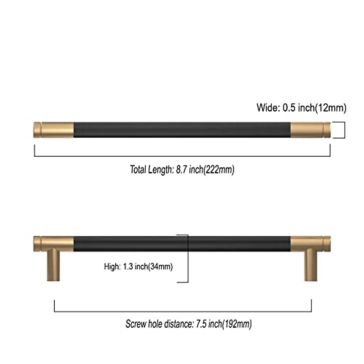 KNOKLOCK 10 Pack 7.5 Inch(192mm) Kitchen Cabinet Handles Matte Black and Champagne Bronze Knurled Cabinet Pulls Kitchen Cabinet Hardware Drawer Pulls for Dresser Cupboard Wardrobe