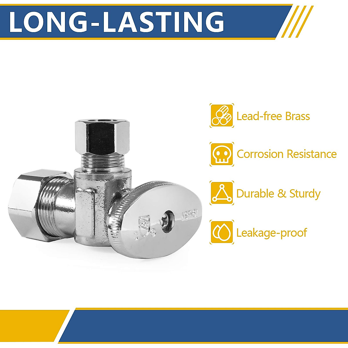 GUOFIS 5 Pack Angle Stop Valve,1/4 Turn Water Shut Off Valves,1/2" Nominal (5/8" OD) Compression Inlet x 3/8" OD Compression Outlet Shut-off Valve for Bathroom Toilet Kitchen Shower Plumbing