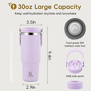 VUSIGN 30 oz Tumbler with Handle and Flip Straw, Stainless Steel Vacuum Insulated Water Bottle Travel Mug Thermal Cup for Home, Office, Car, Outdoors, Sports, Orchid