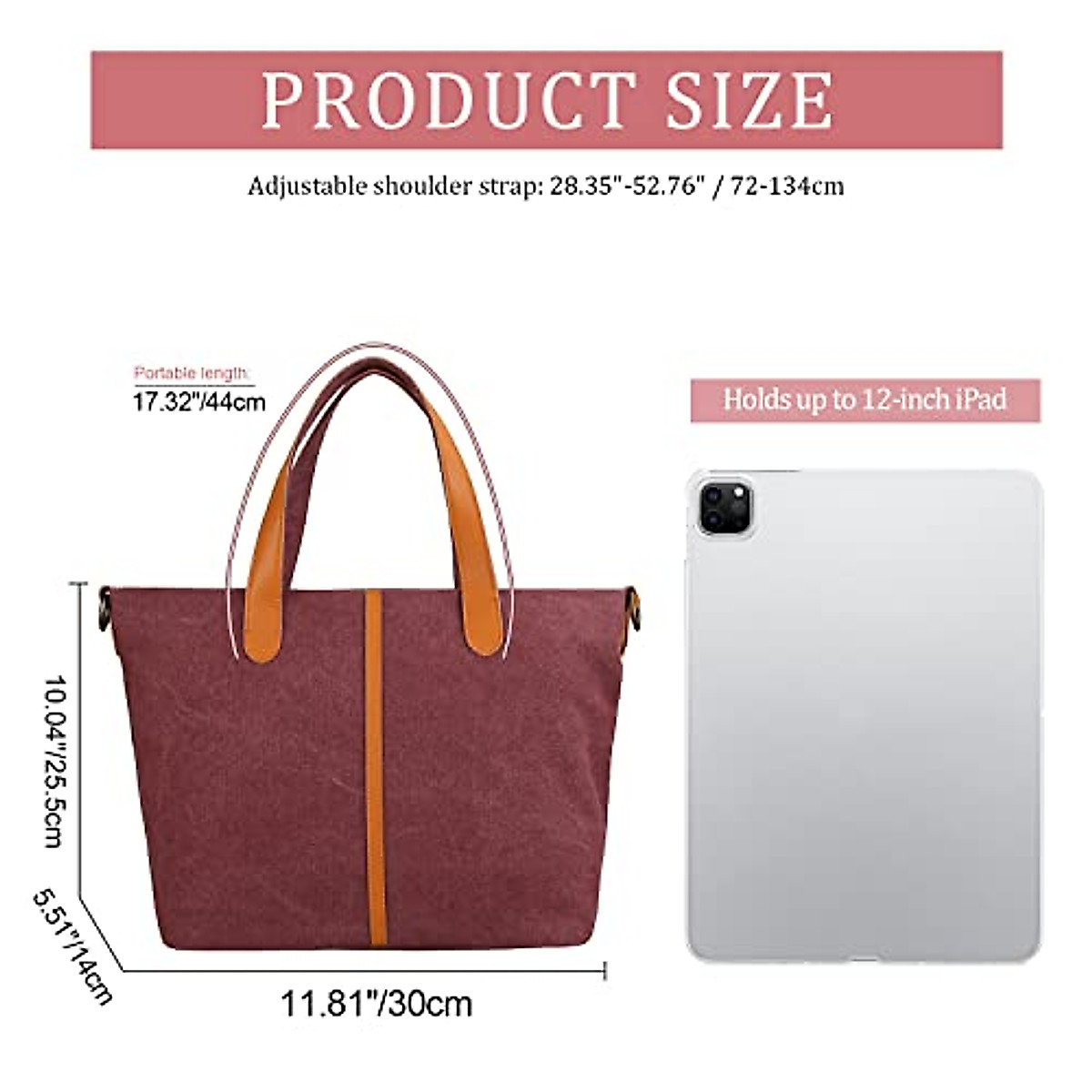 SUKUTU Ladies Canvas Tote Handbags Vintage Roomy Work Bag Casual Daily Purse Top Handle Bag