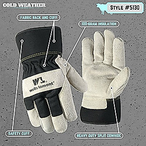 Wells Lamont Men's Heavy Duty Leather Palm Winter Work Gloves with Safety Cuff (Wells Lamont 5130XL), Black