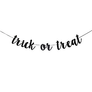 StarsGarden Trick or Treat Burlap Banner Halloween Party Decorations Halloween Black Jute Burlap Garland Mantel Fireplace Wall Hanging for Halloween Party Decor Haunted House Decorations