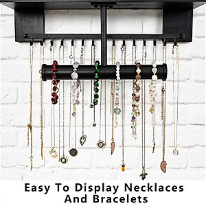 Pinzoveco Hanging Jewelry Organizer Wall Mounted With Wall Jewelry Organizer Holder For Necklaces Bracelet Earrings Ring (Black)