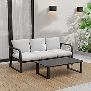 SUGOLD 3-Seat Outdoor Aluminum Patio Furniture Couch with Waterproof Cushions, All-Weather Modern Patio Matching Conversation Sofa Chairs (Silver Gray)