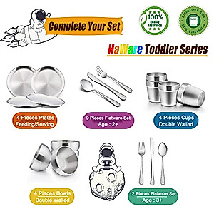 9-Piece Kids Silverware Flatware Set, HaWare Stainless Steel Toddler Preschooler Eating Utensils, Metal Cutlery for Self Feeding, Mini Flatware Set for Home Kitchen School, Healthy and Dishwasher Safe