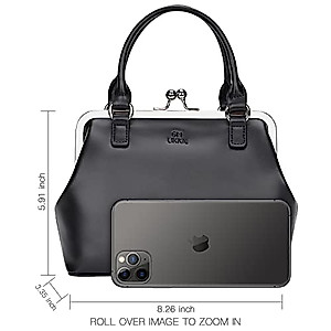 GM LIKKIE Kiss Lock Purses and Handbags, Vintage PU Leather Clutch Purses for Women, Top Handle Evening Handbag (Black)