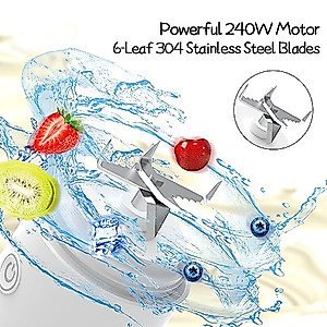 Portable Blender, VKYOZVA Personal Blender for Shakes and Smoothies, 240W Blender with 6 Stainless-Steel Blades,USB Rechargeable Blender Cup Travel Lid with 2 Straws And Brush for Home, Outdoor