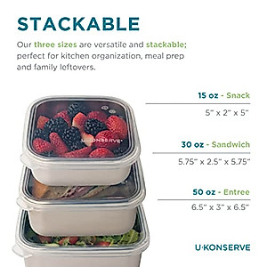 U-Konserve Stainless Steel Food Storage Bento Box Container, Leak Proof Silicone Lid Dishwasher Safe - Plastic Free (50oz Clear)
