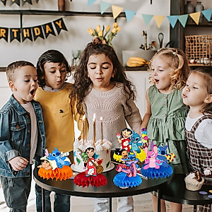 5Pcs Stitch Party Decorations Honeycomb Centerpieces Topper Stitch Birthday Party Supplies Table Decorations for Party Baby Shower Living Dining Room