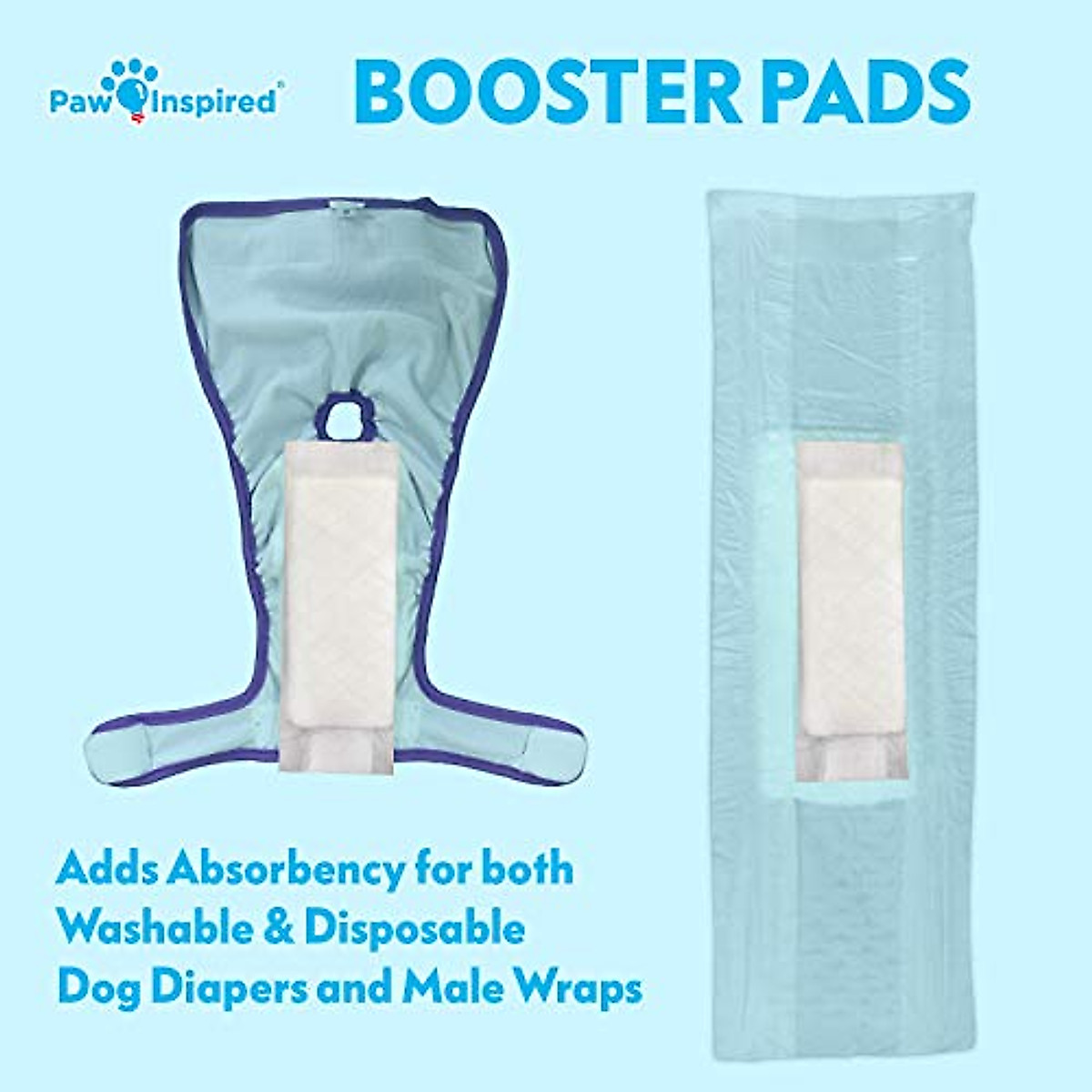 Paw Inspired Dog Diaper Pads | Booster Pad Inserts fit Most Female and Male Washable and Disposable Dog Diapers and Belly Bands | Adds Absorbency, Stops Leaks (30 Count)