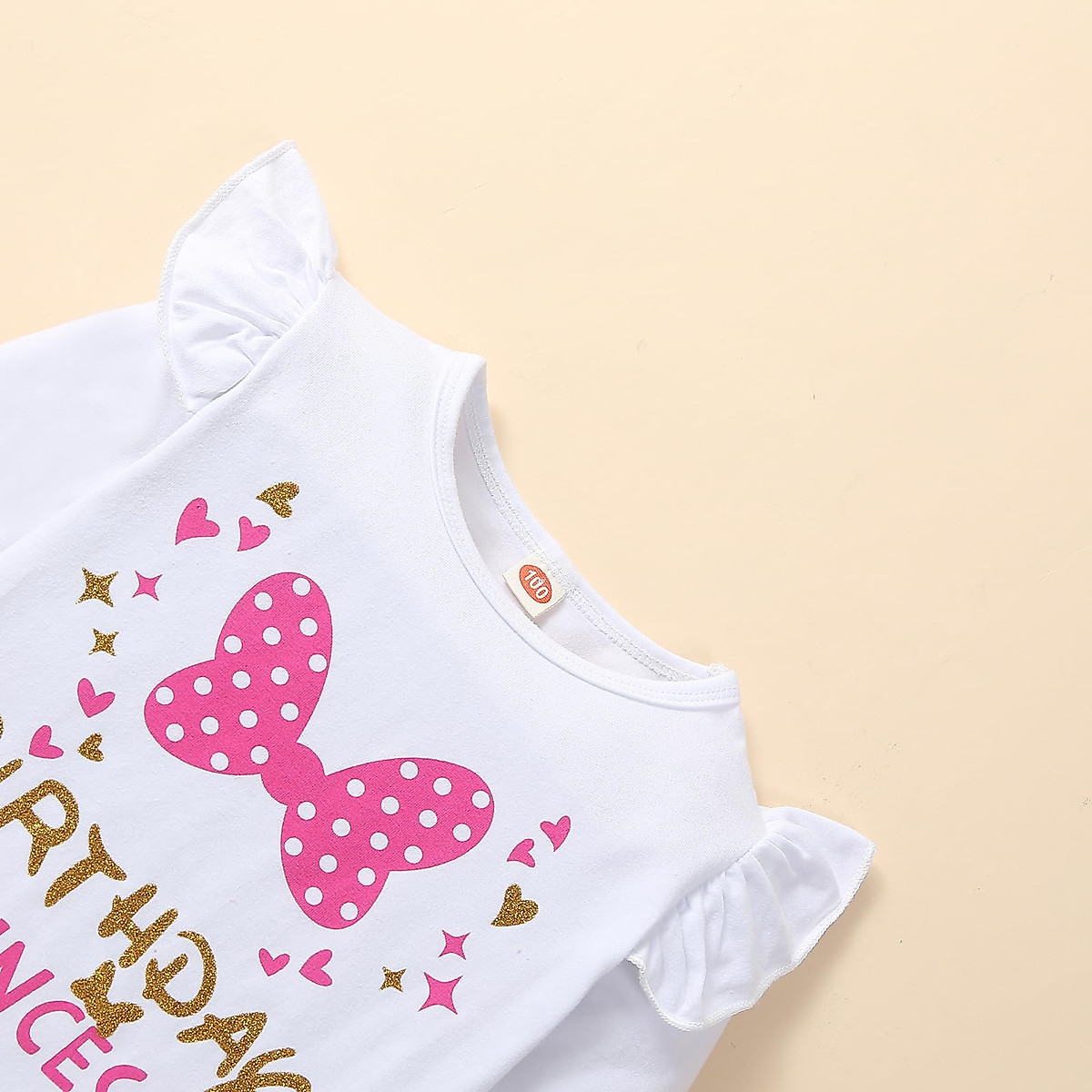 vivifayee Toddler Kids Baby Birthday Girl Outfit Ruffle Long Sleeve Mouse Ears Birthday Shirt Polka Dots Tutu Dress Cute Skirt Sets with Headband