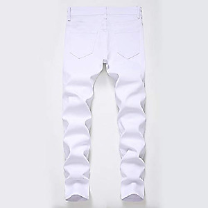 Boy's Stylish Moto Biker Skinny Ripped Wrinkled Stretch Fit Denim Jeans Pants,White,14